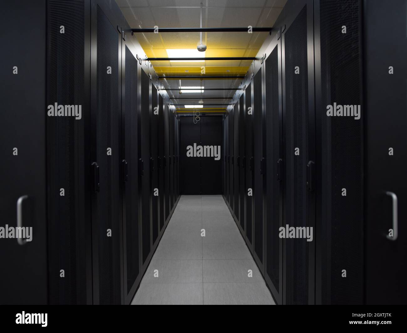 modern server room with black servers and hardwares in a internet data ...