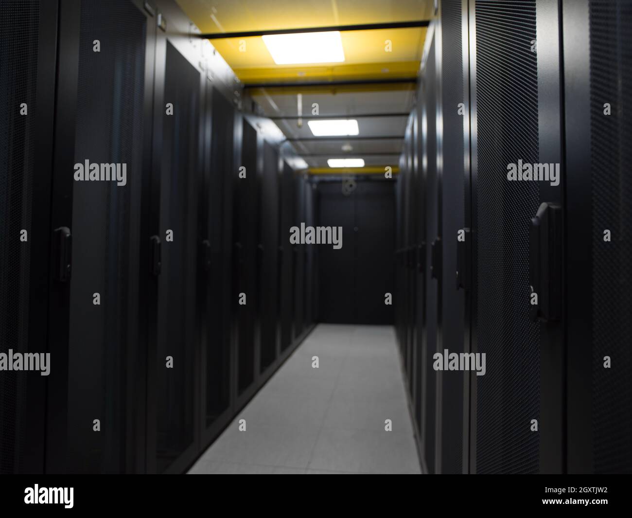 modern server room with black servers and hardwares in a internet data ...