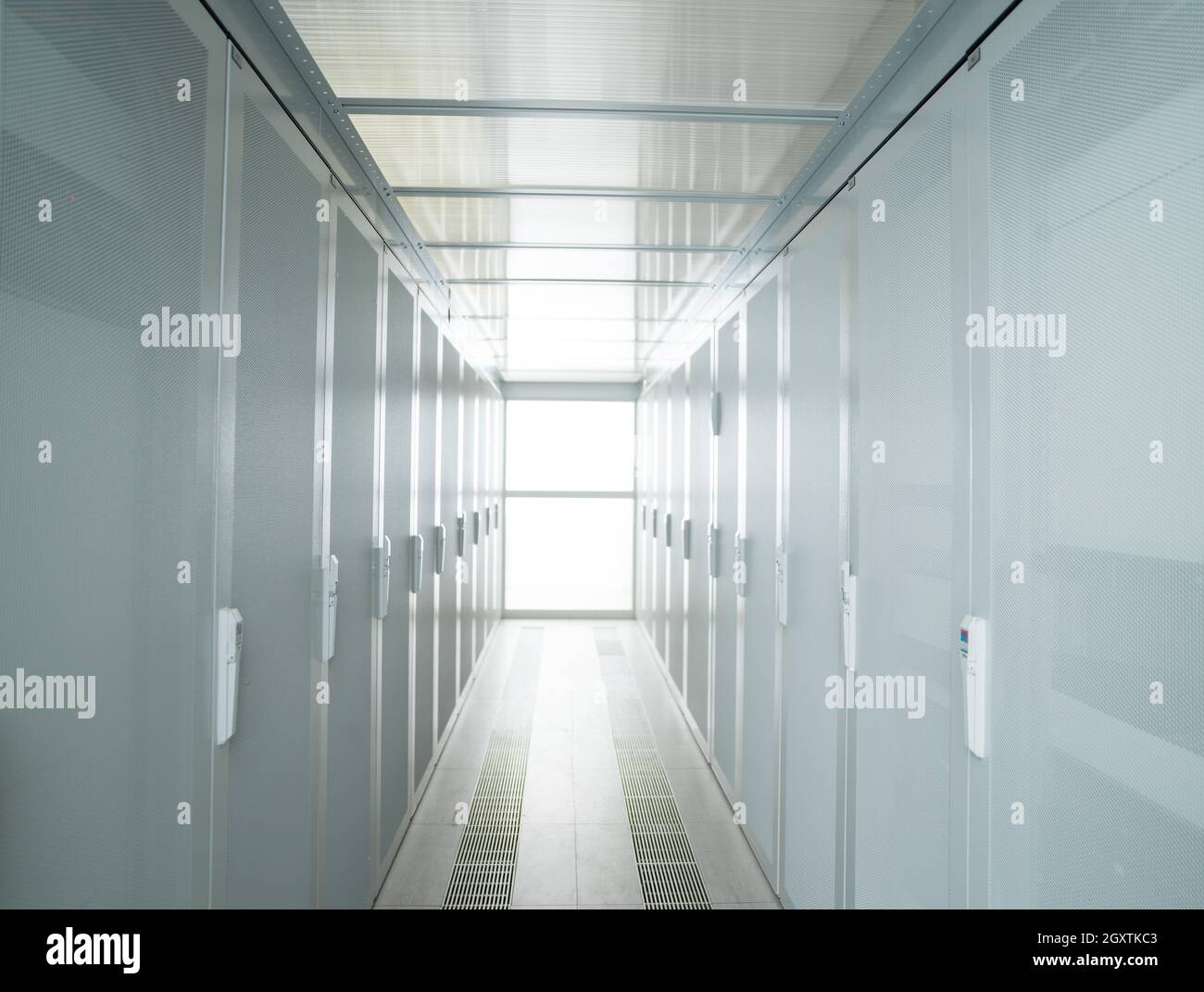 modern server room with white servers and hardwares in a internet data ...