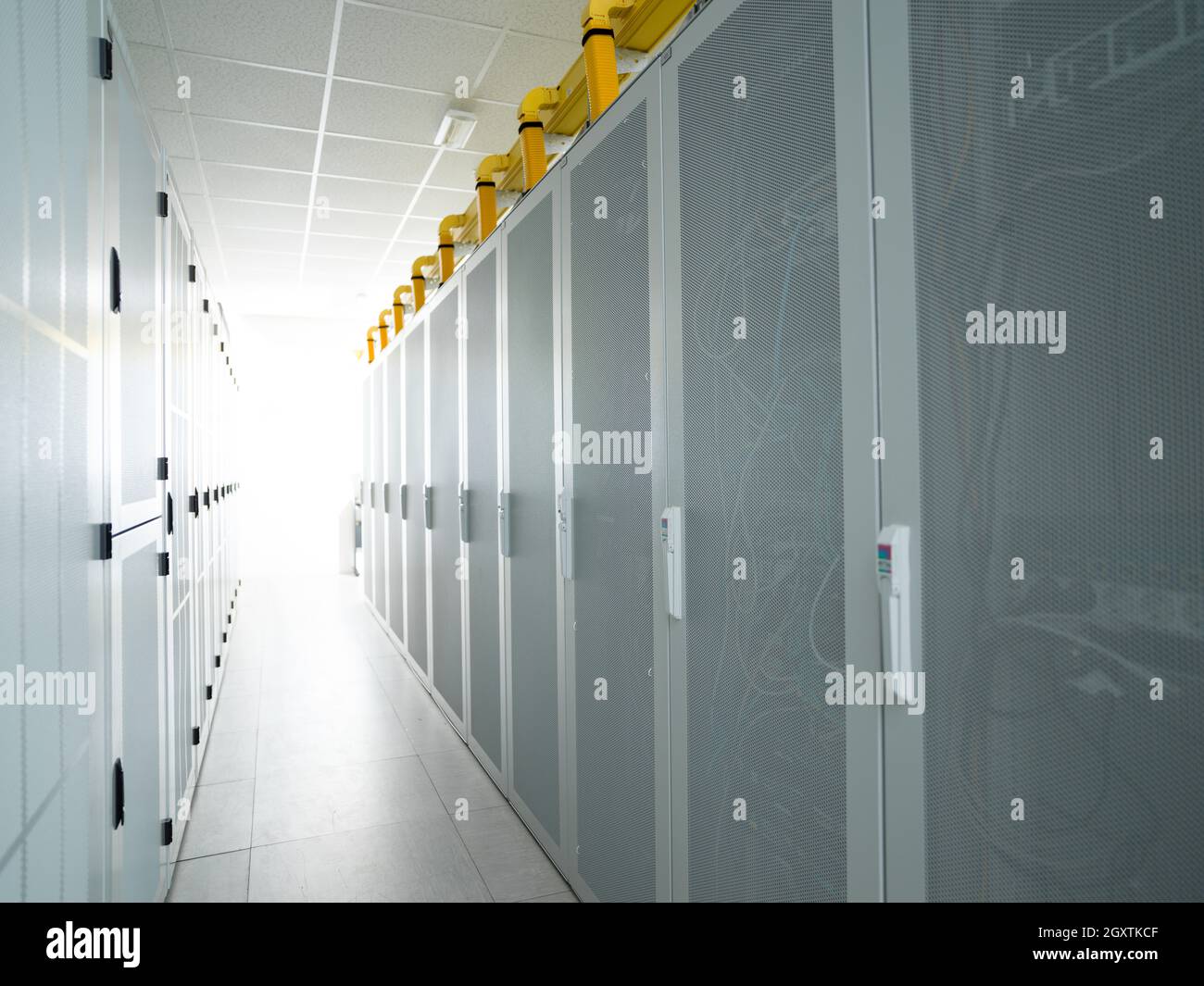modern server room with white servers and hardwares in a internet data ...
