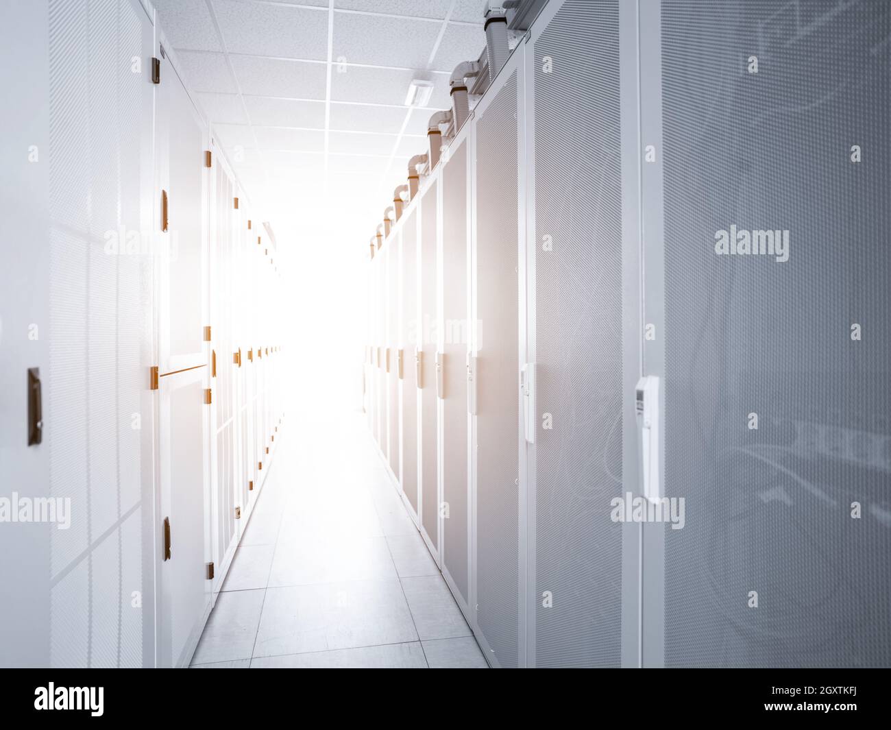 modern server room with white servers and hardwares in a internet data ...