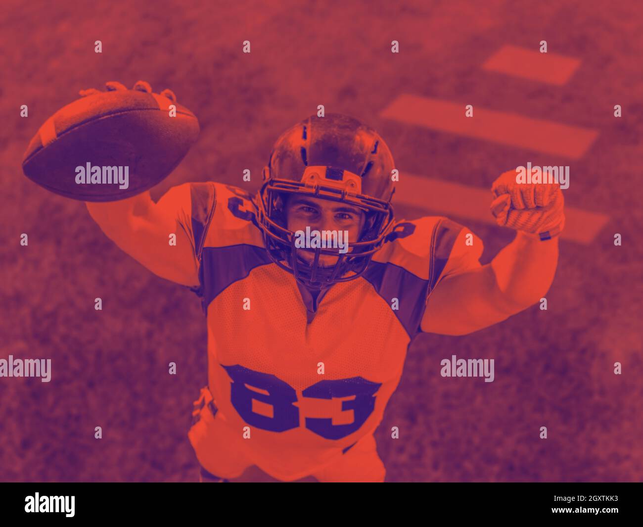 american football player celebrating touchdown isolated on stadium ...