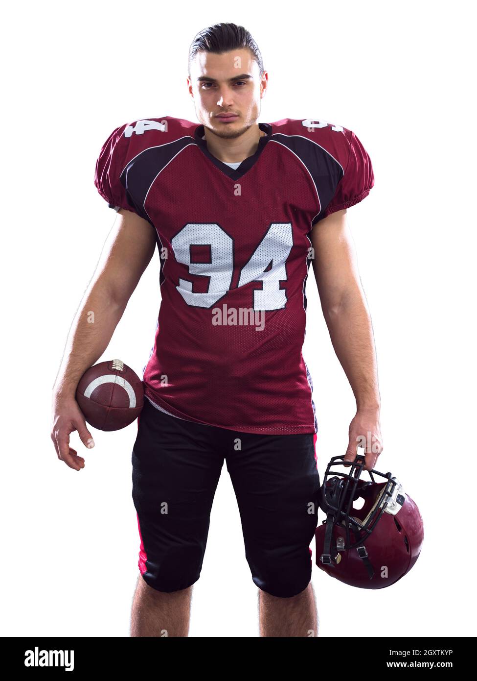 Portrait of a strong muscular American Football Player isolated on ...