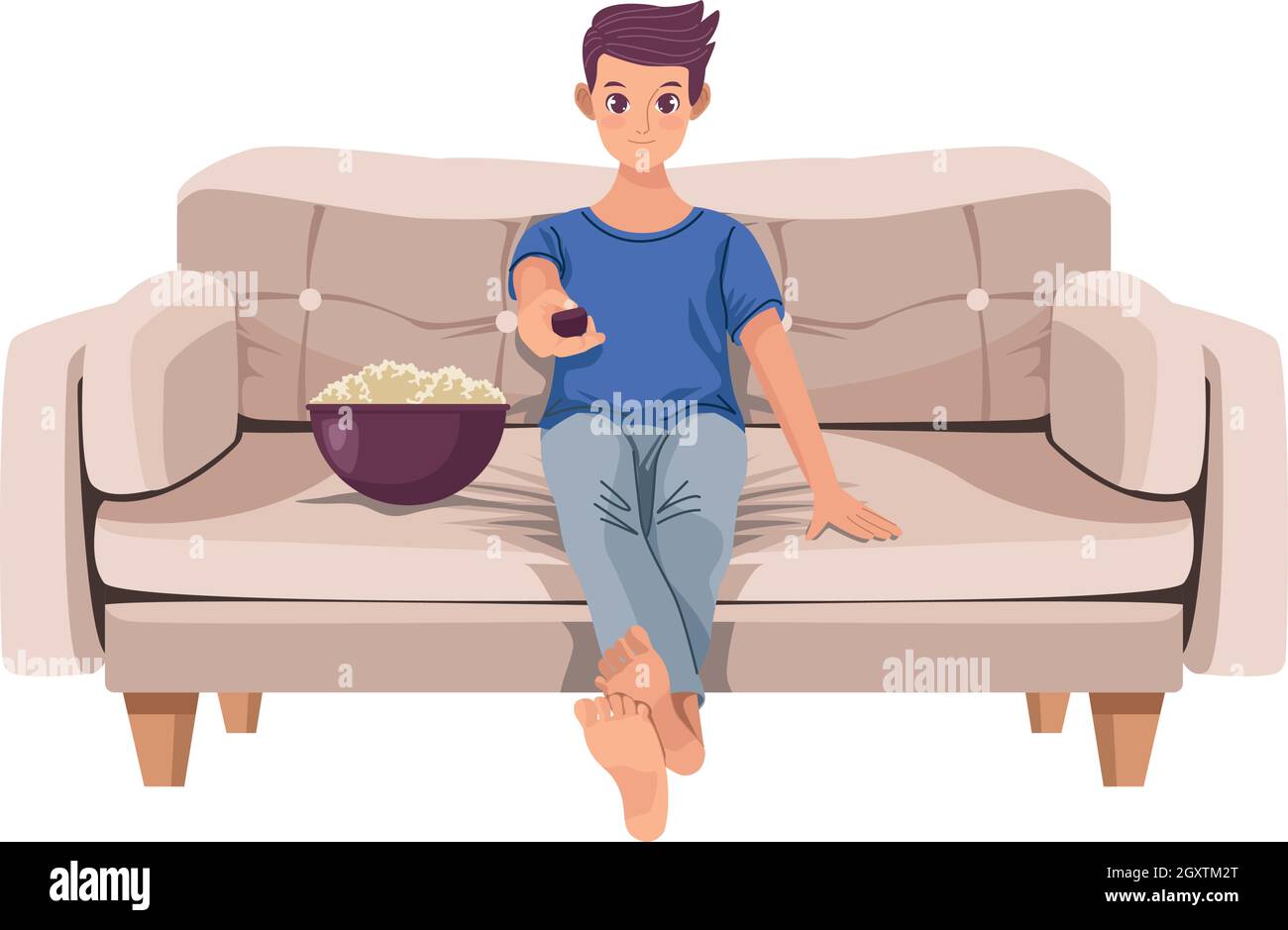 man eating popcorn in sofa Stock Vector Image & Art - Alamy