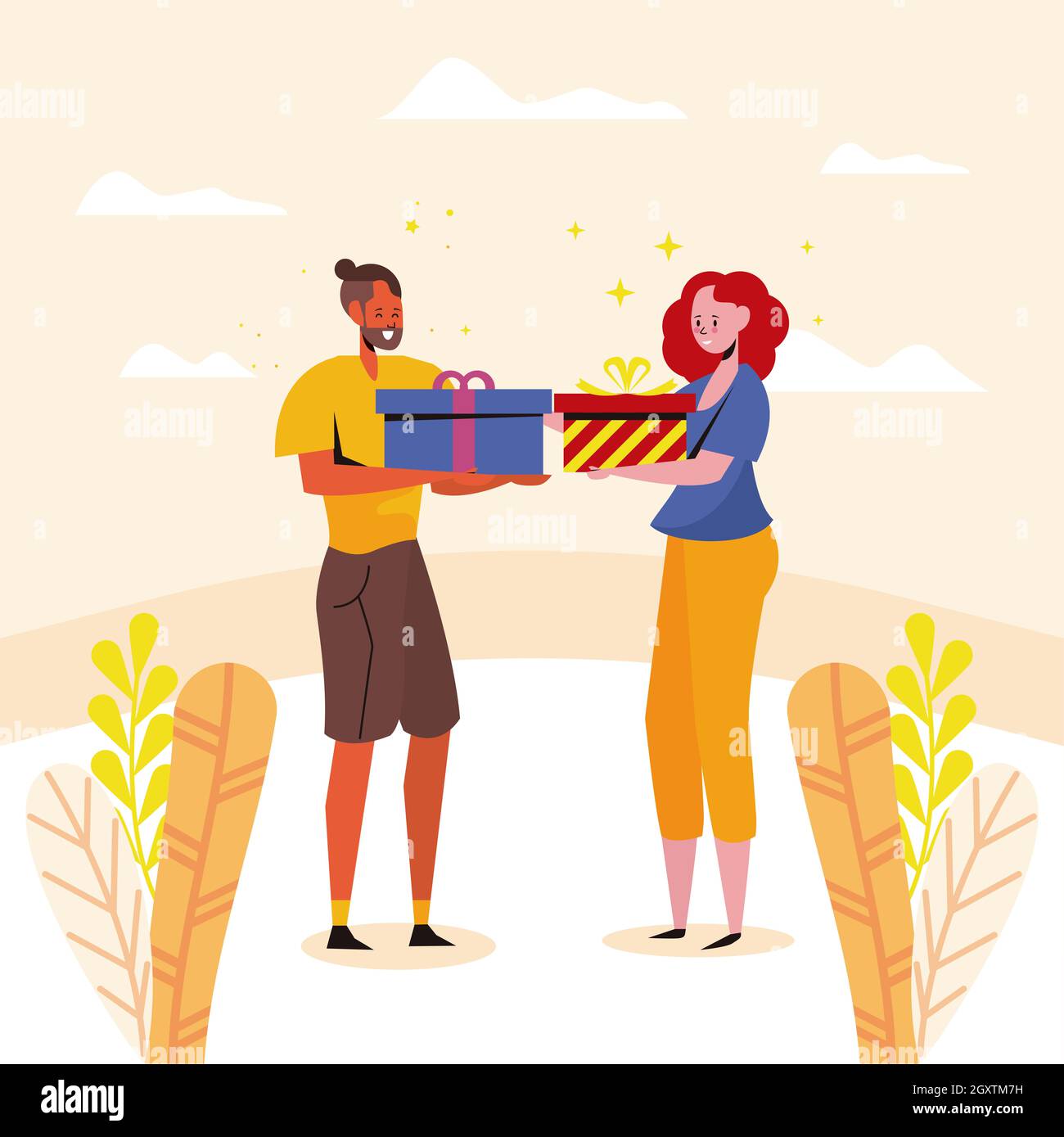 Illustration, cartoon people celebration, love anniversary, couple ...