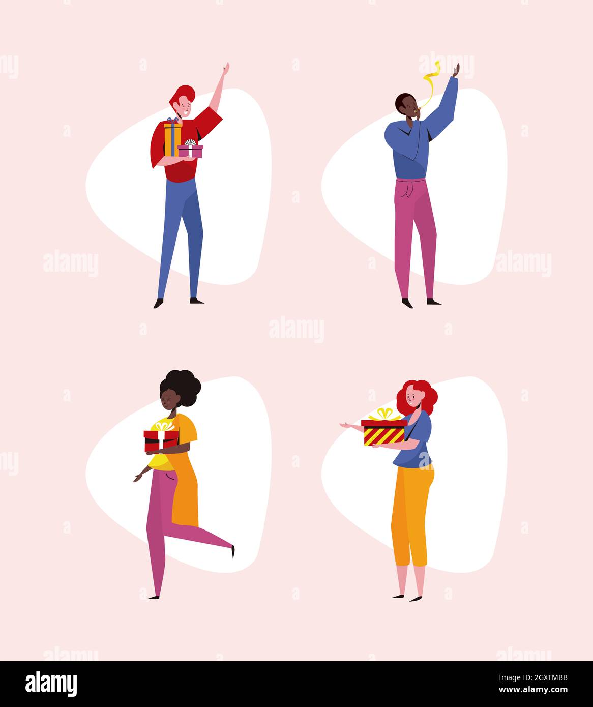 Illustration, cartoon people celebration, group, set, elements ...