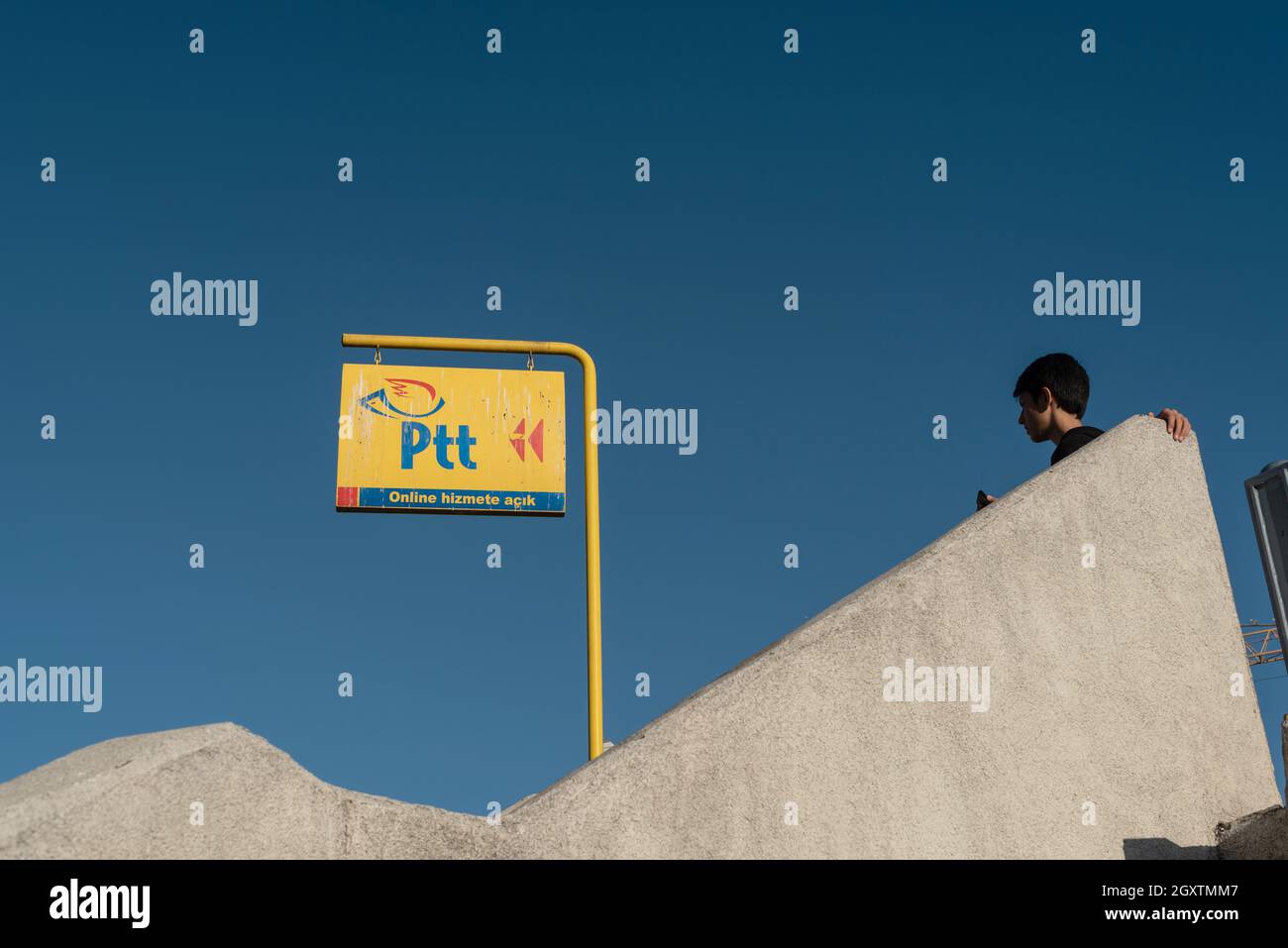 Istanbul, Turkey. October 3rd 2021 Bright Yellow PTT sign, the Turkish ...
