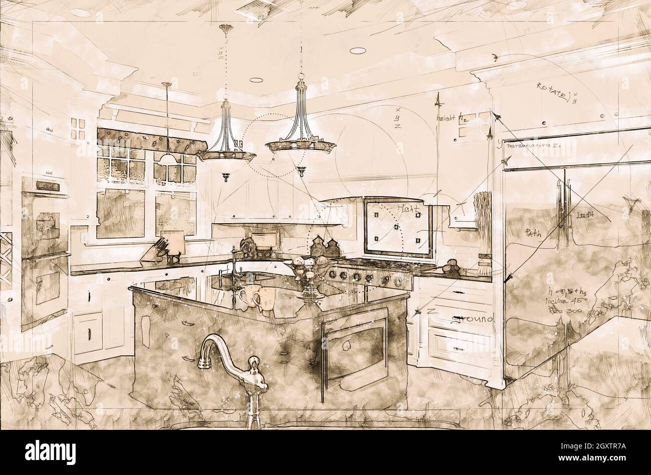 Beautiful Custom Kitchen Concept Design Drawing Stock Photo - Alamy