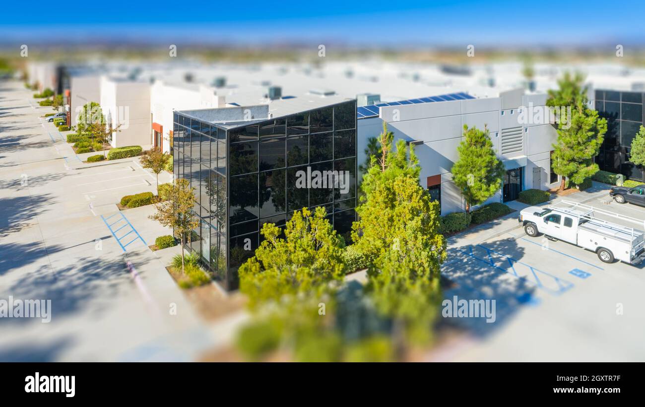 Aerial View of Commercial Buildings With Tilt-Shift Blur Stock Photo ...