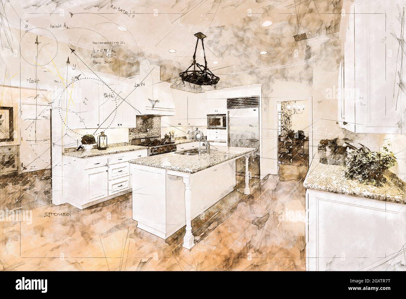 Beautiful Custom Kitchen Concept Design Drawing Stock Photo - Alamy