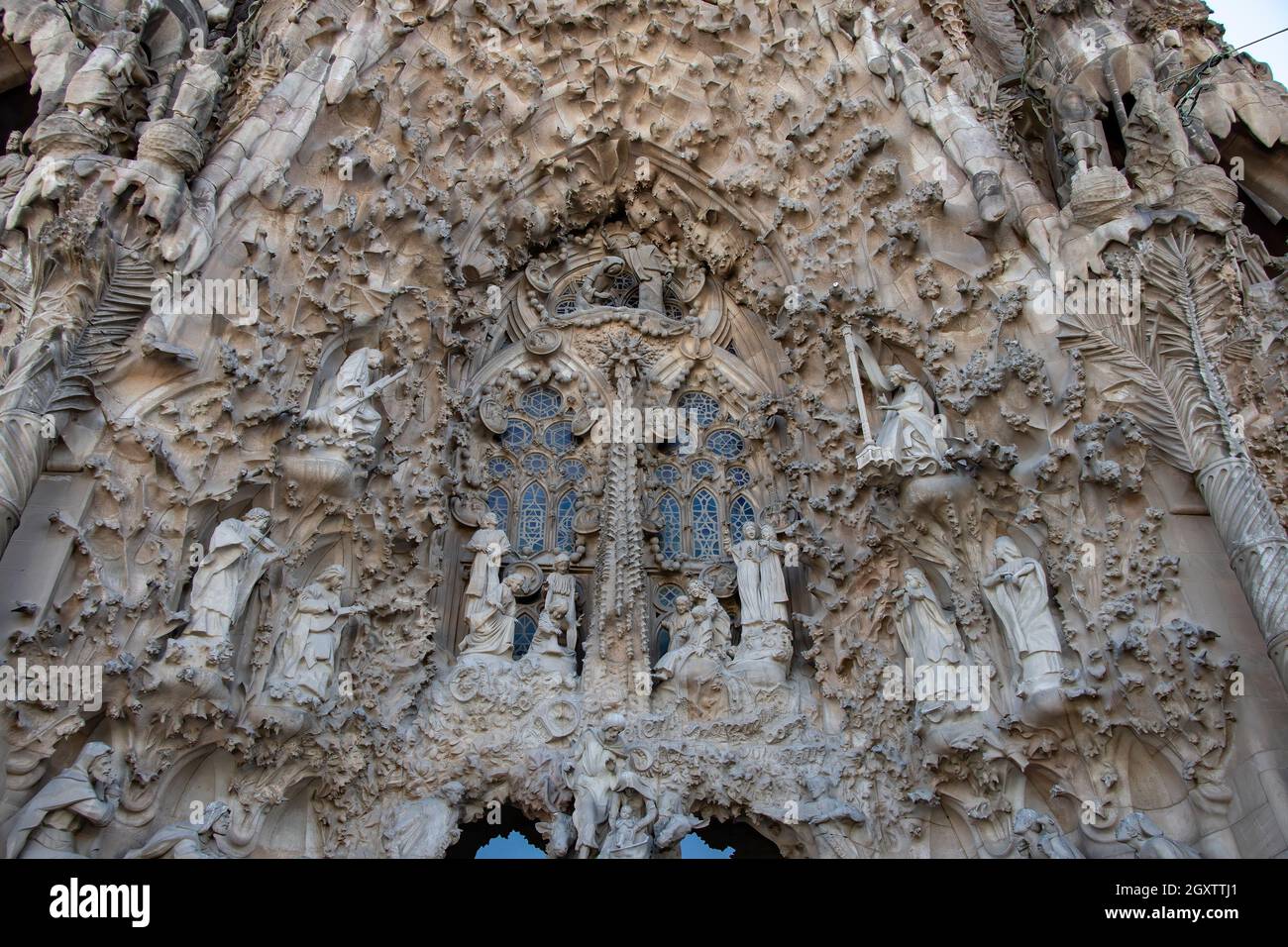 Detail of the elaborated facade of sacred family "La Sagrada Familia ...