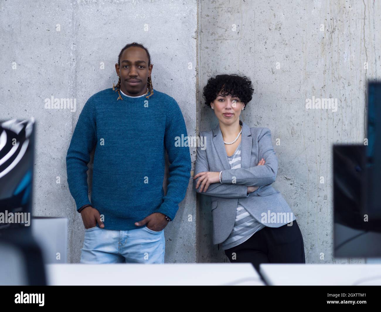 Portrait Of Successful Multiethnic Business team Entrepreneur At Busy ...