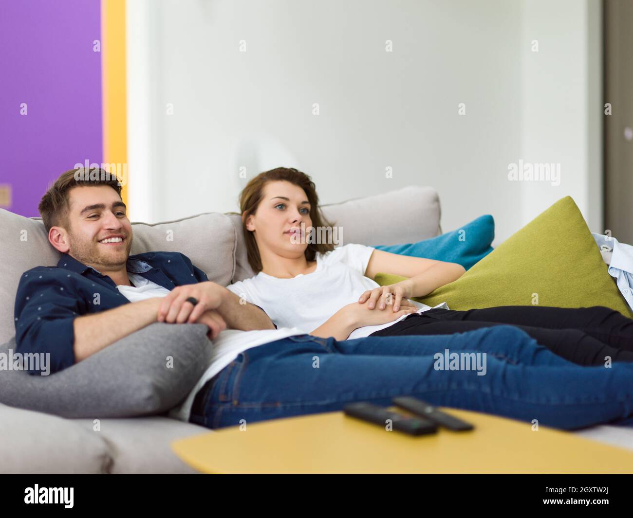 Portrait of young 25s just married couple in love posing photo shooting ...