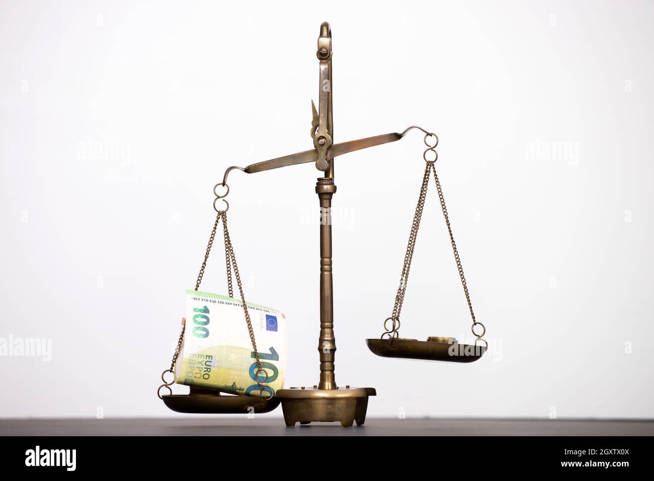 Balance scale with coin stacks. Money management, time value of money ...