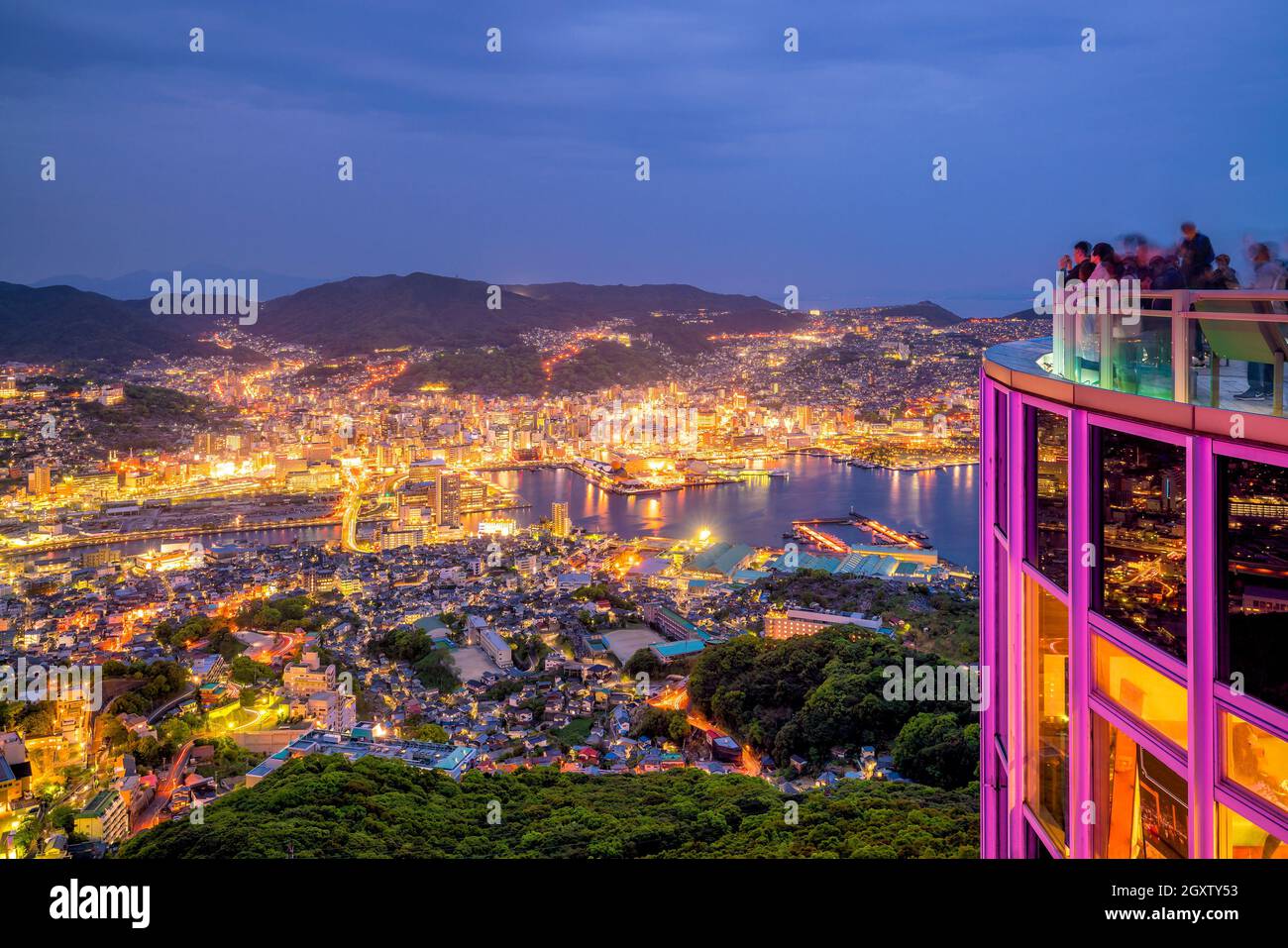Beautiful Panorama Aerial View of Nagasaki Skyline at night from Mount ...