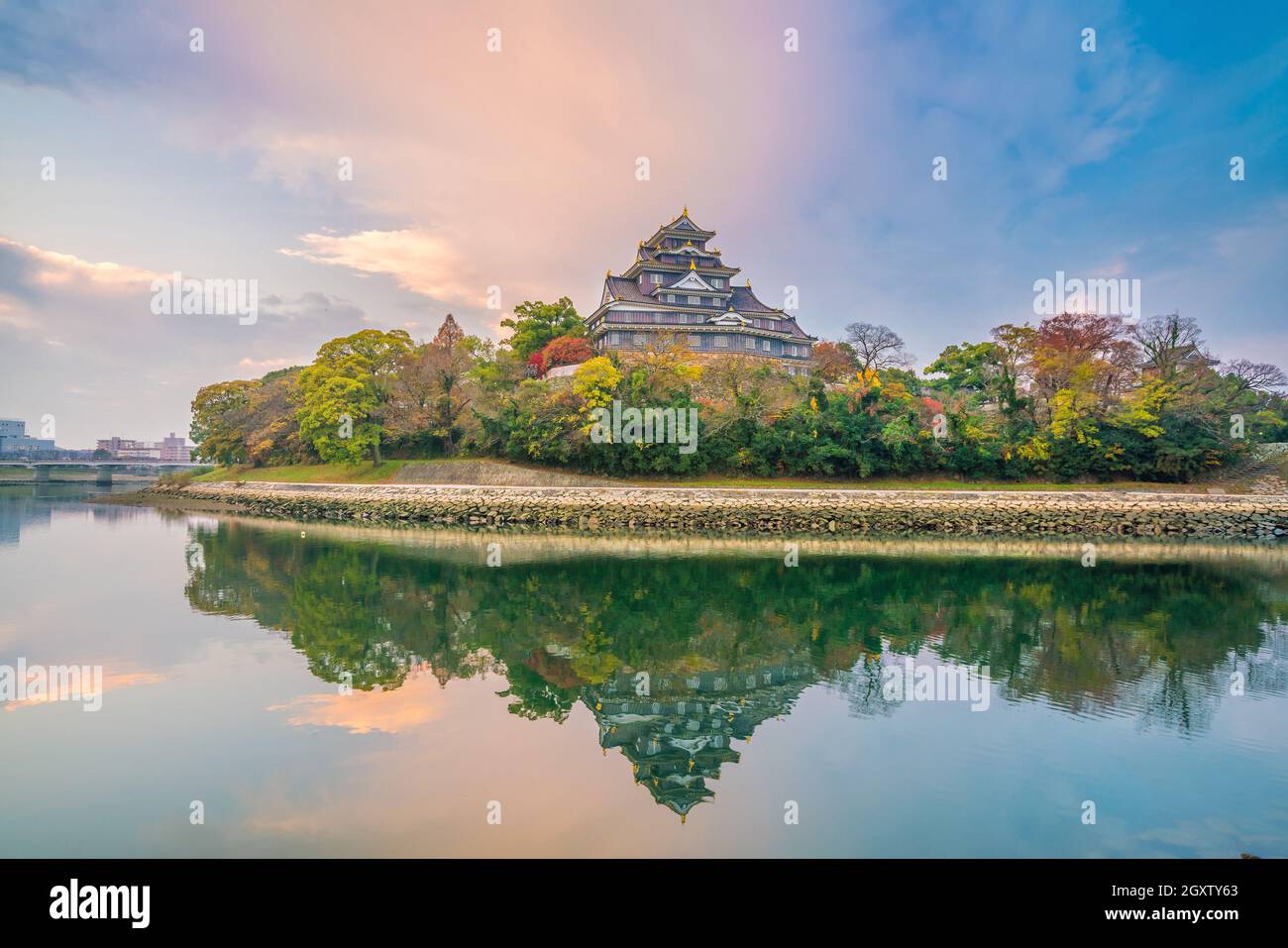 Okayama castle in autumn season in Okayama city, Japan at sunset Stock ...
