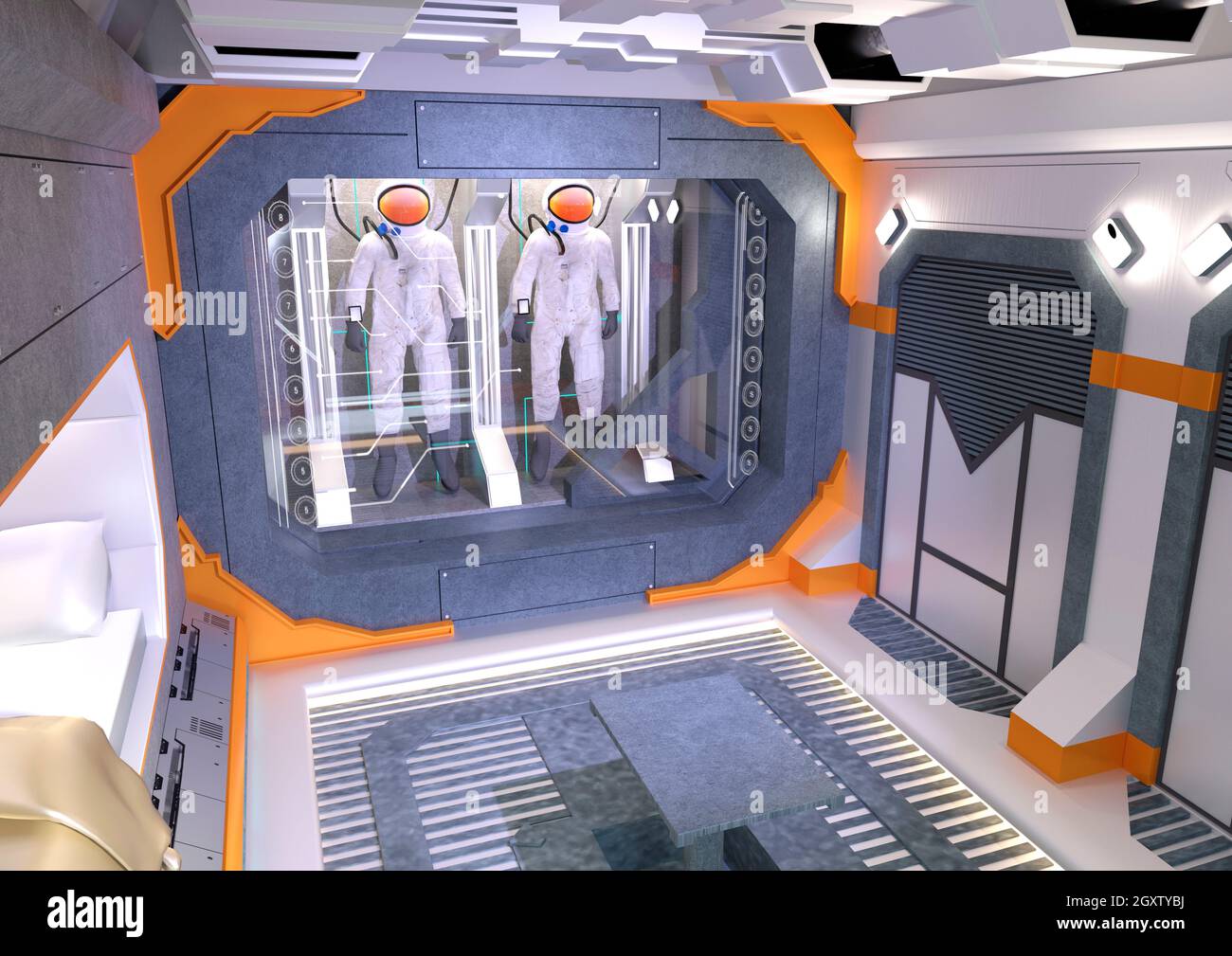 3D rendering of a science fiction space station interior Stock Photo ...