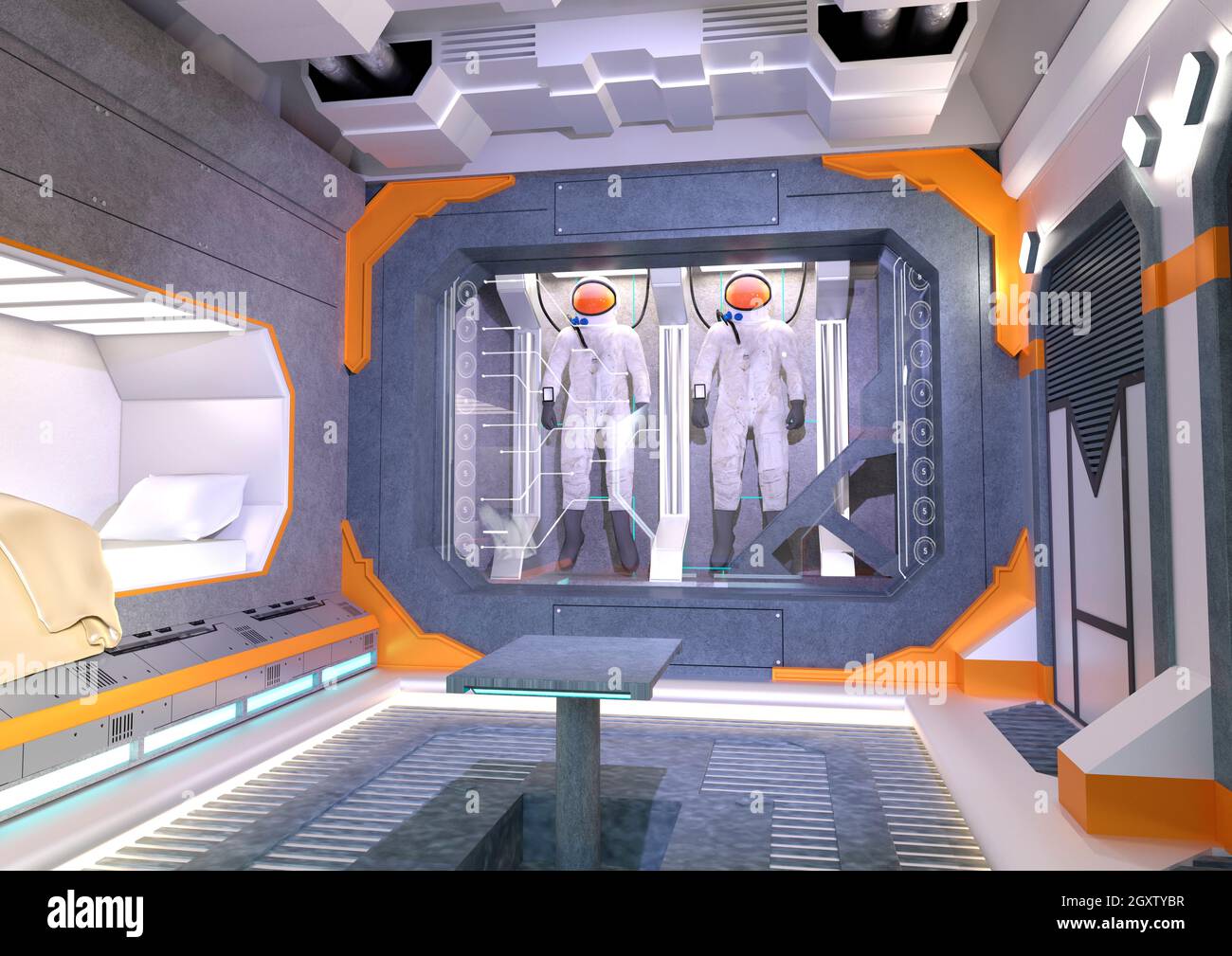 3D rendering of a science fiction space station interior Stock Photo ...