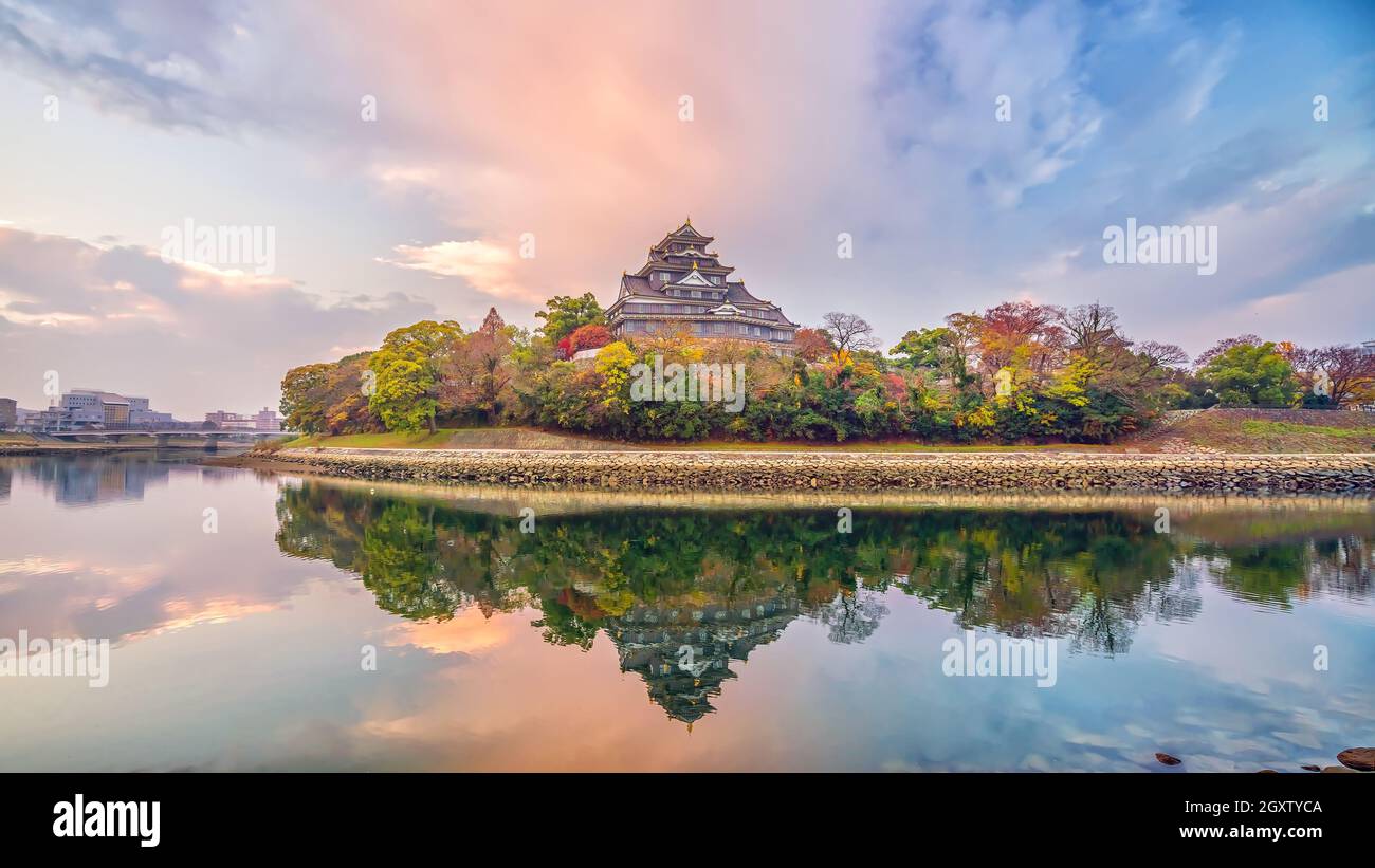 Okayama castle in autumn season in Okayama city, Japan at sunset Stock ...