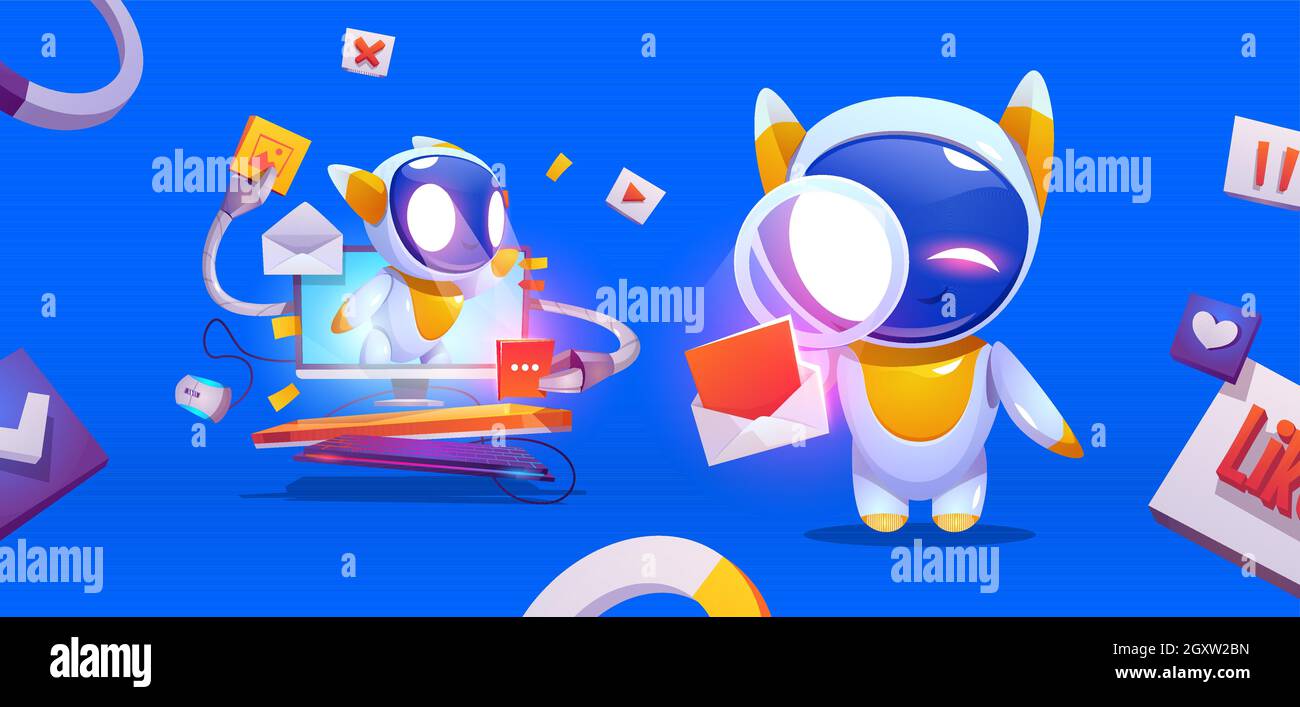 Security robots cartoon characters. Cute chatbots, artificial ...