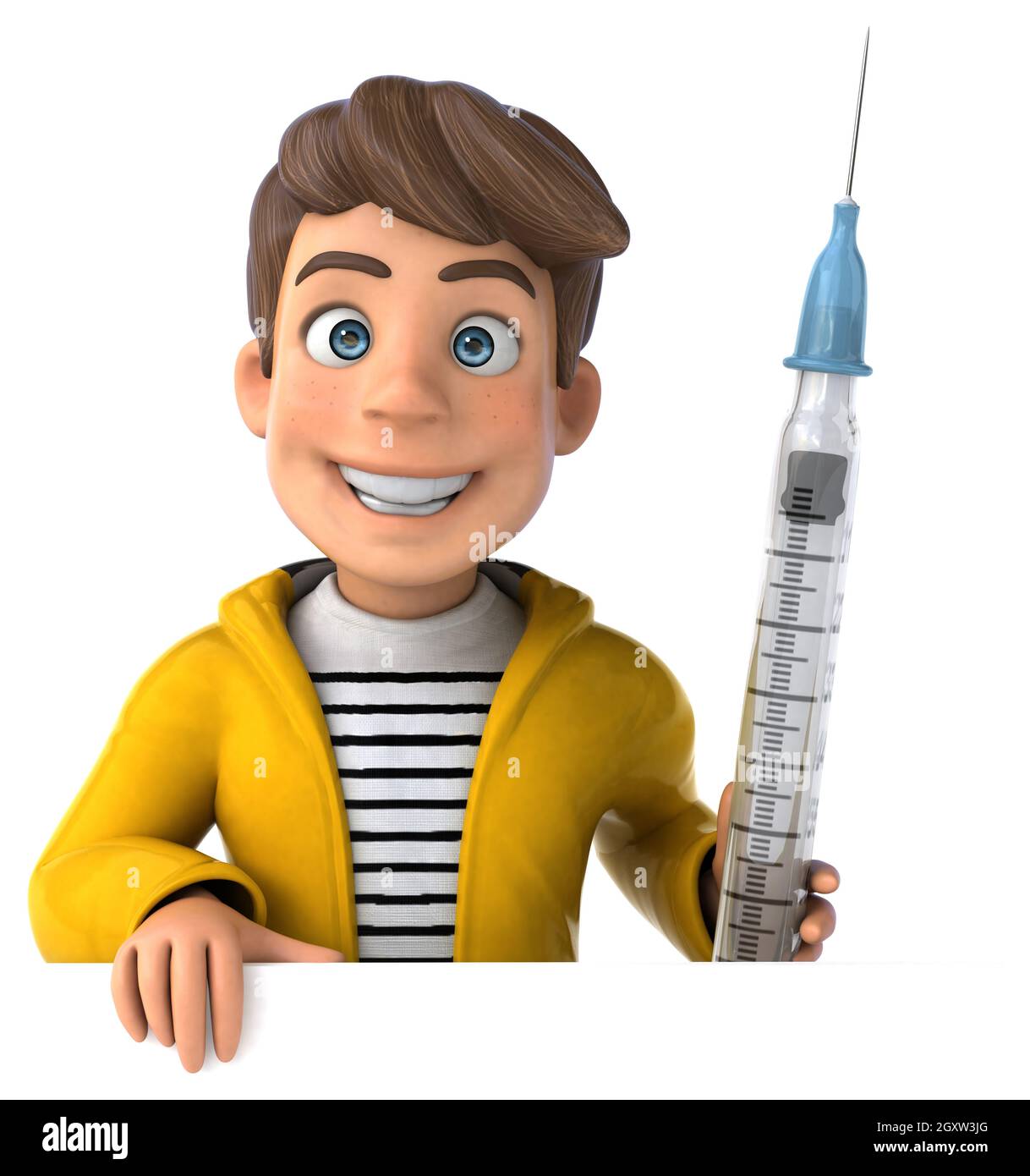 Fun 3D Illustration of a cartoon kid with rain gear Stock Photo - Alamy