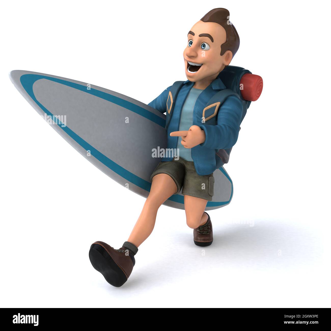 Fun illustration of a 3D cartoon backpacker Stock Photo - Alamy