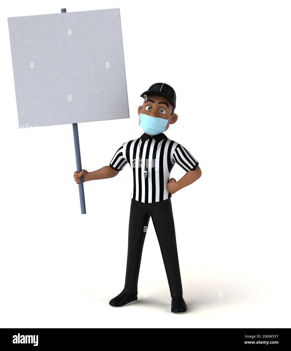 Fun 3D illustration of a black referee with a mask Stock Photo - Alamy