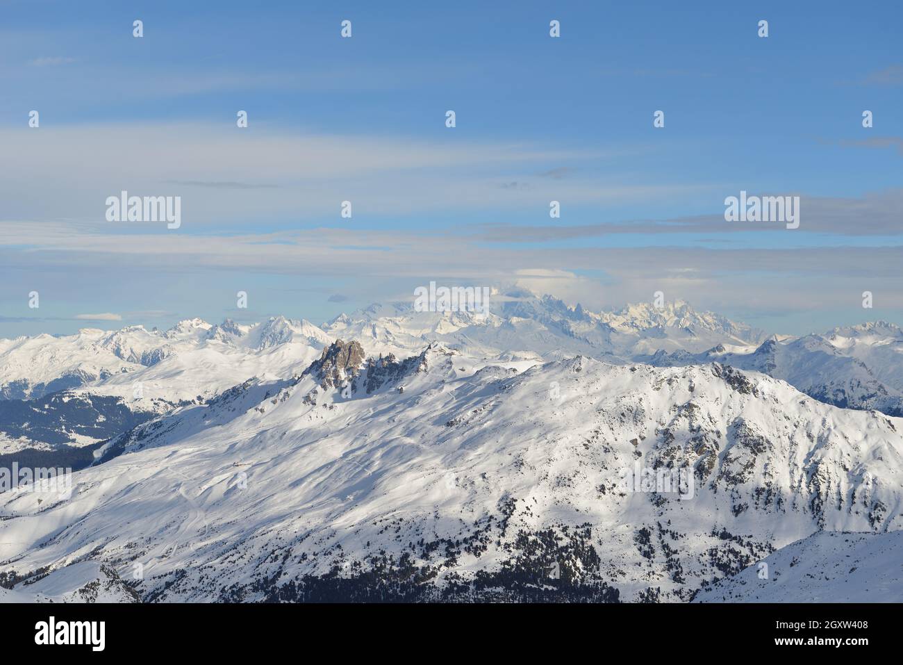 winter mountains beautiful alpine panoramic view of fresh snow capped ...
