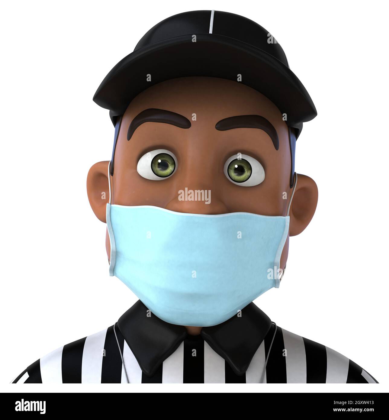 Fun 3D illustration of a black referee with a mask Stock Photo - Alamy