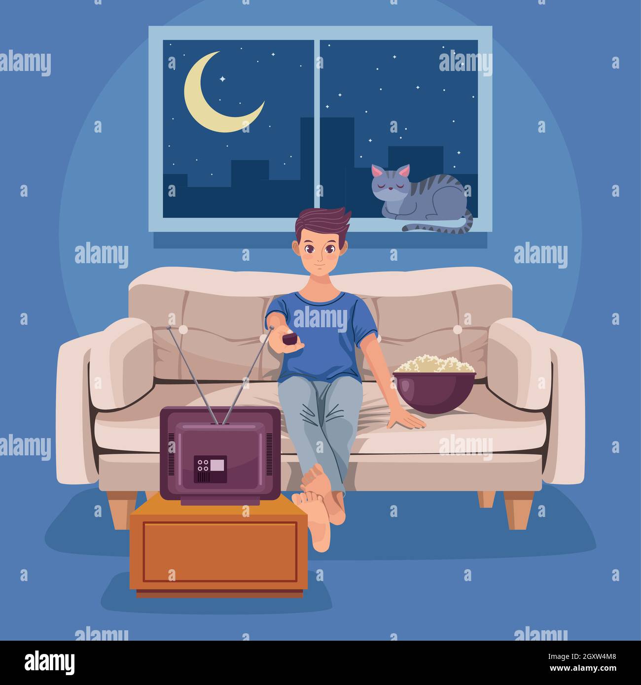 man watching tv scene Stock Vector Image & Art - Alamy