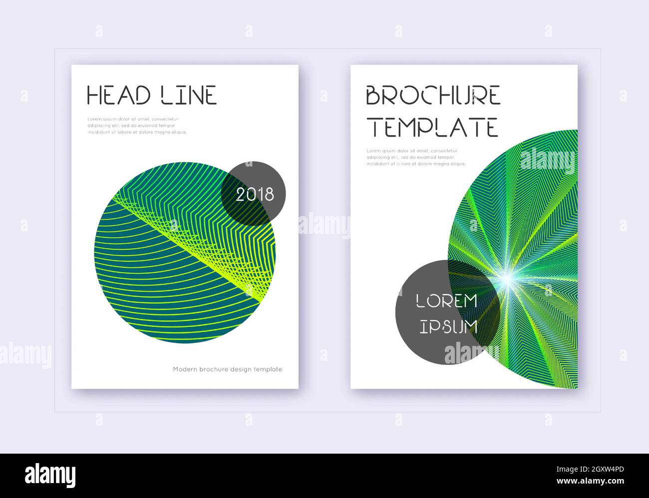 Trendy cover design template set. Green abstract lines on dark ...