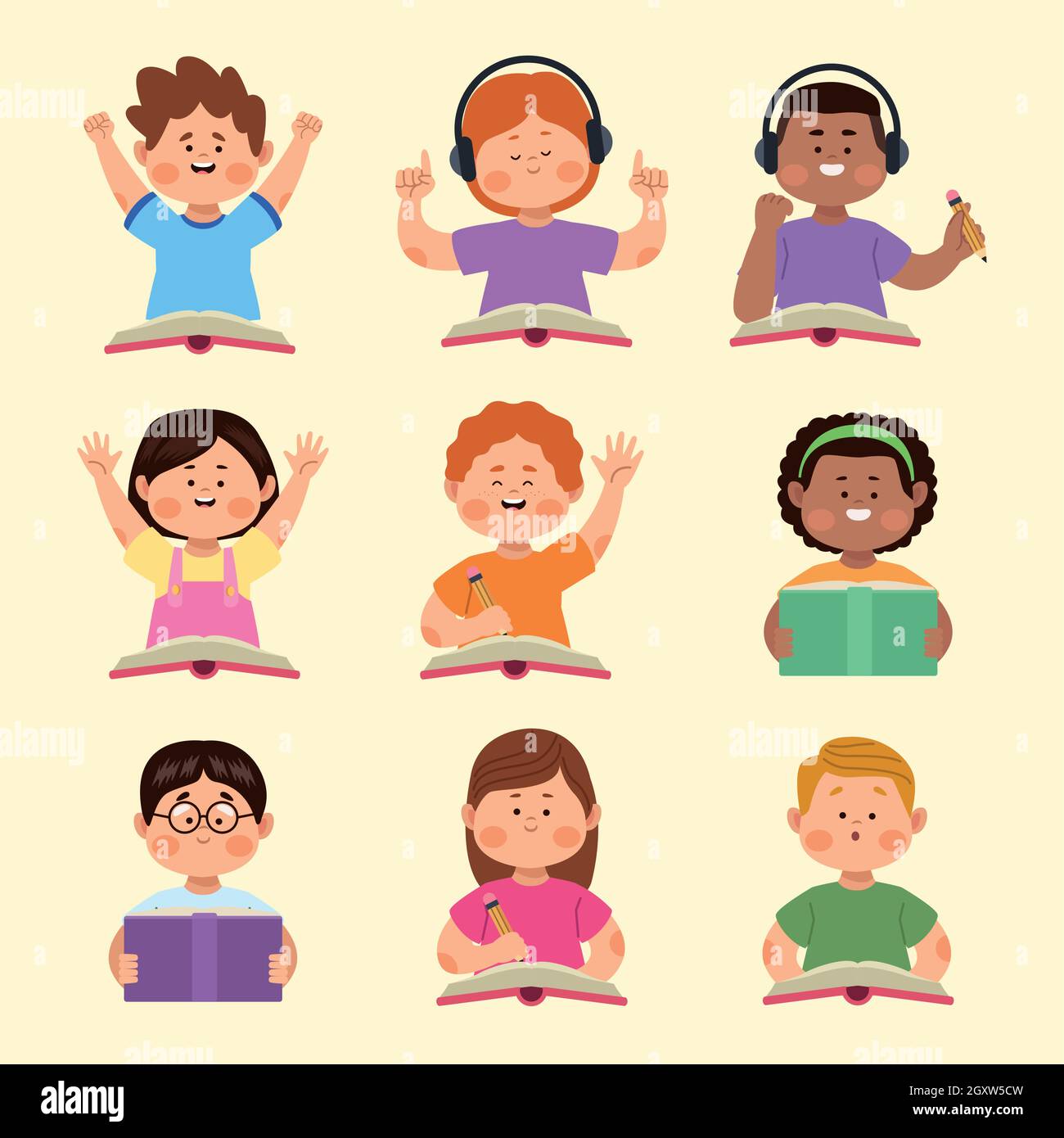 nine little students characters Stock Vector Image & Art - Alamy