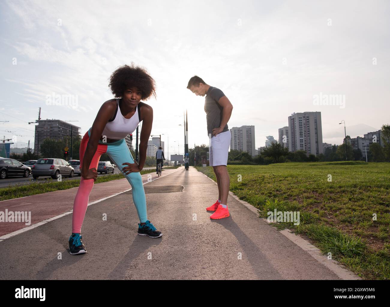 multiethnic group of young people on the jogging beautiful morning as ...