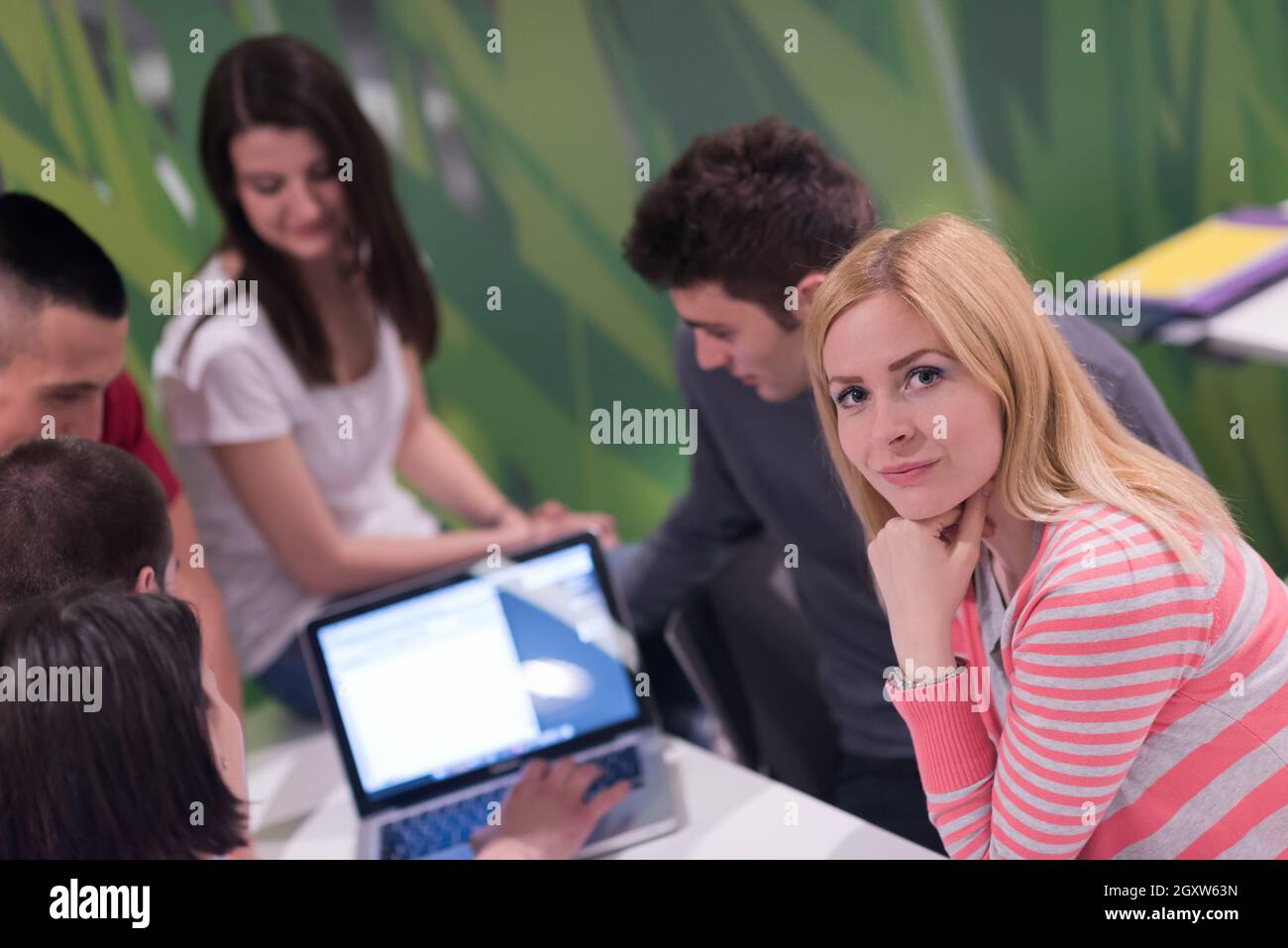students group study together in school classroom and working together ...