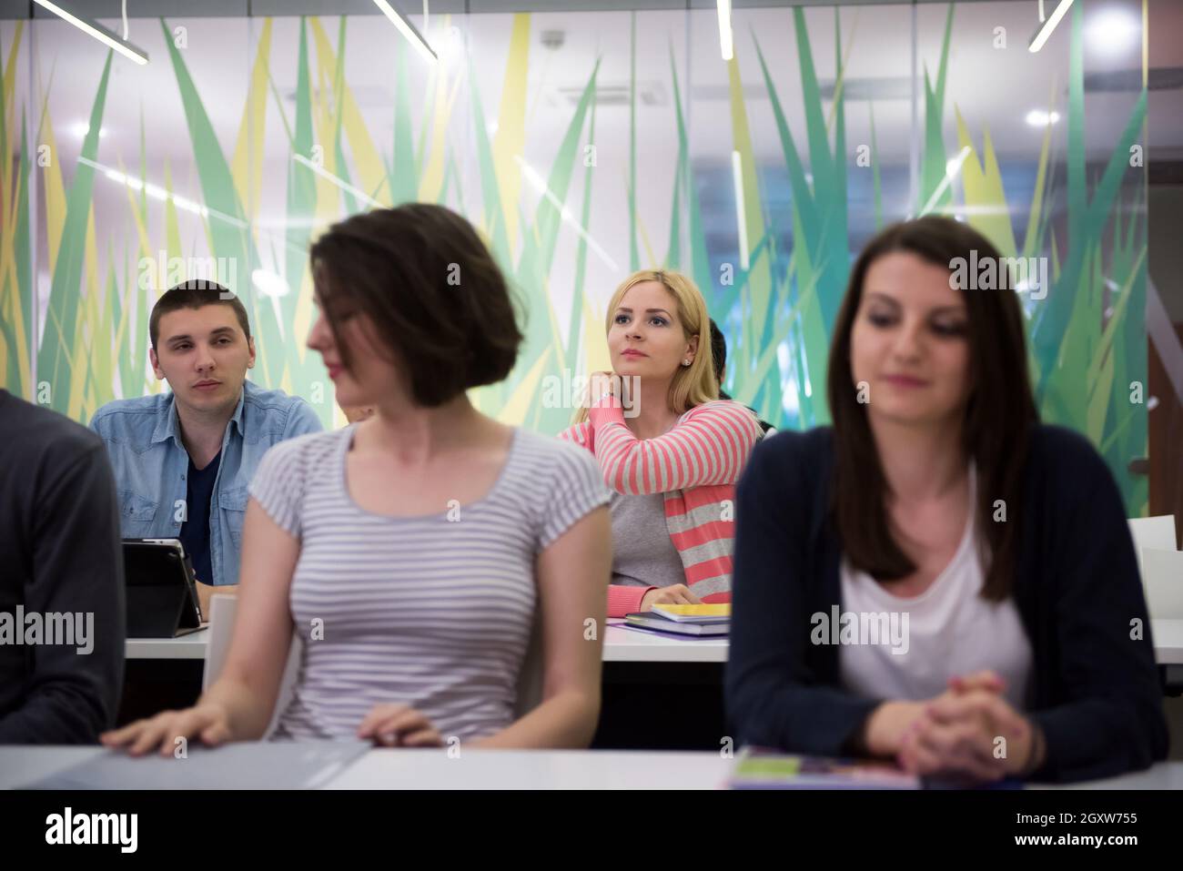 students group study together in school classroom and working together ...