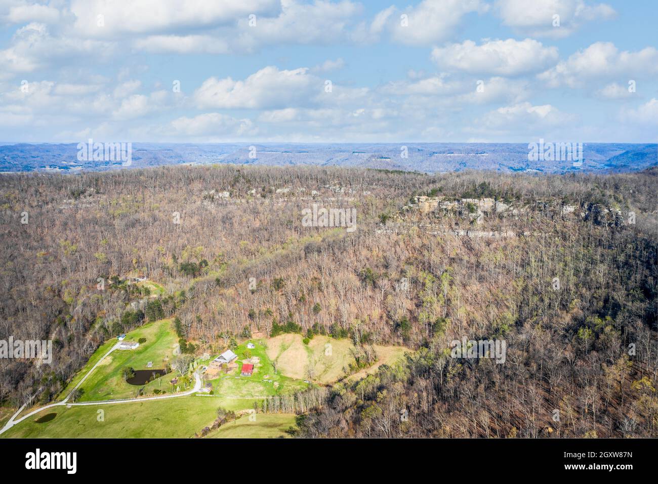Scenic aerial view of Central Kentucky countryside near Berea Stock ...