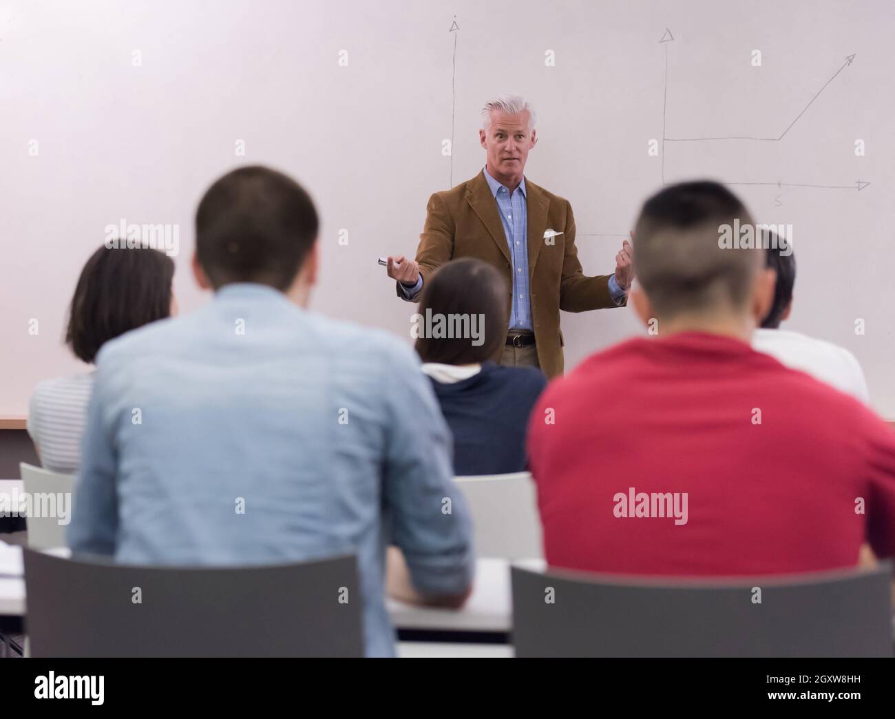 group of students study with professor in modern school classroom Stock ...