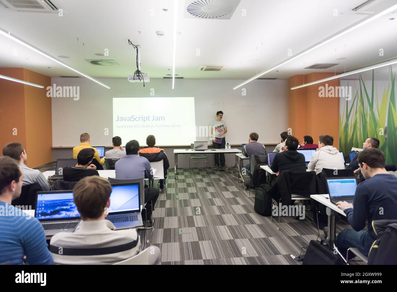 young computer technology students on code programming class have ...