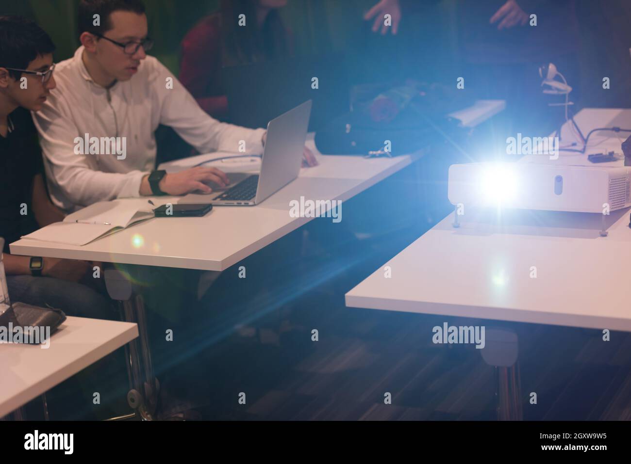 young computer technology students on code programming class have ...