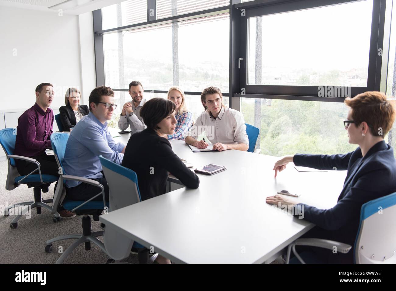 business team meeting in modern start up office and branistorming about ...