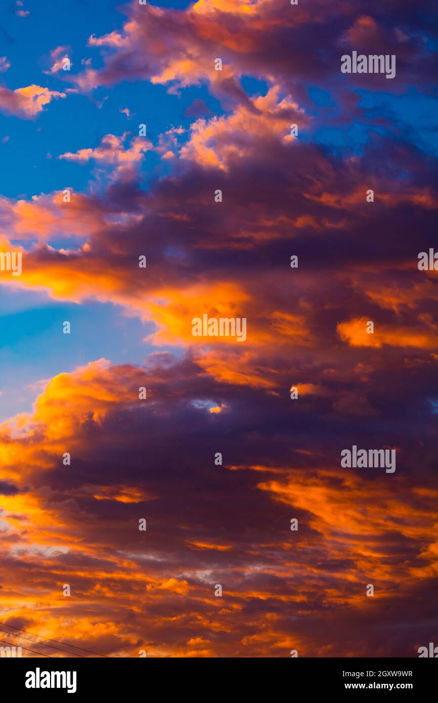 Dramatic orange clouds at sunset. Cloudscape abstract background photo ...