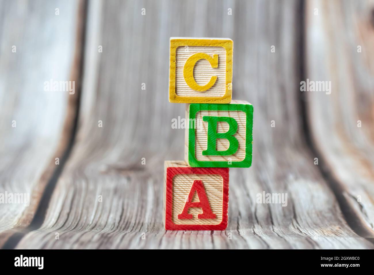 ABC wood block stack together. Kid education concept Stock Photo - Alamy