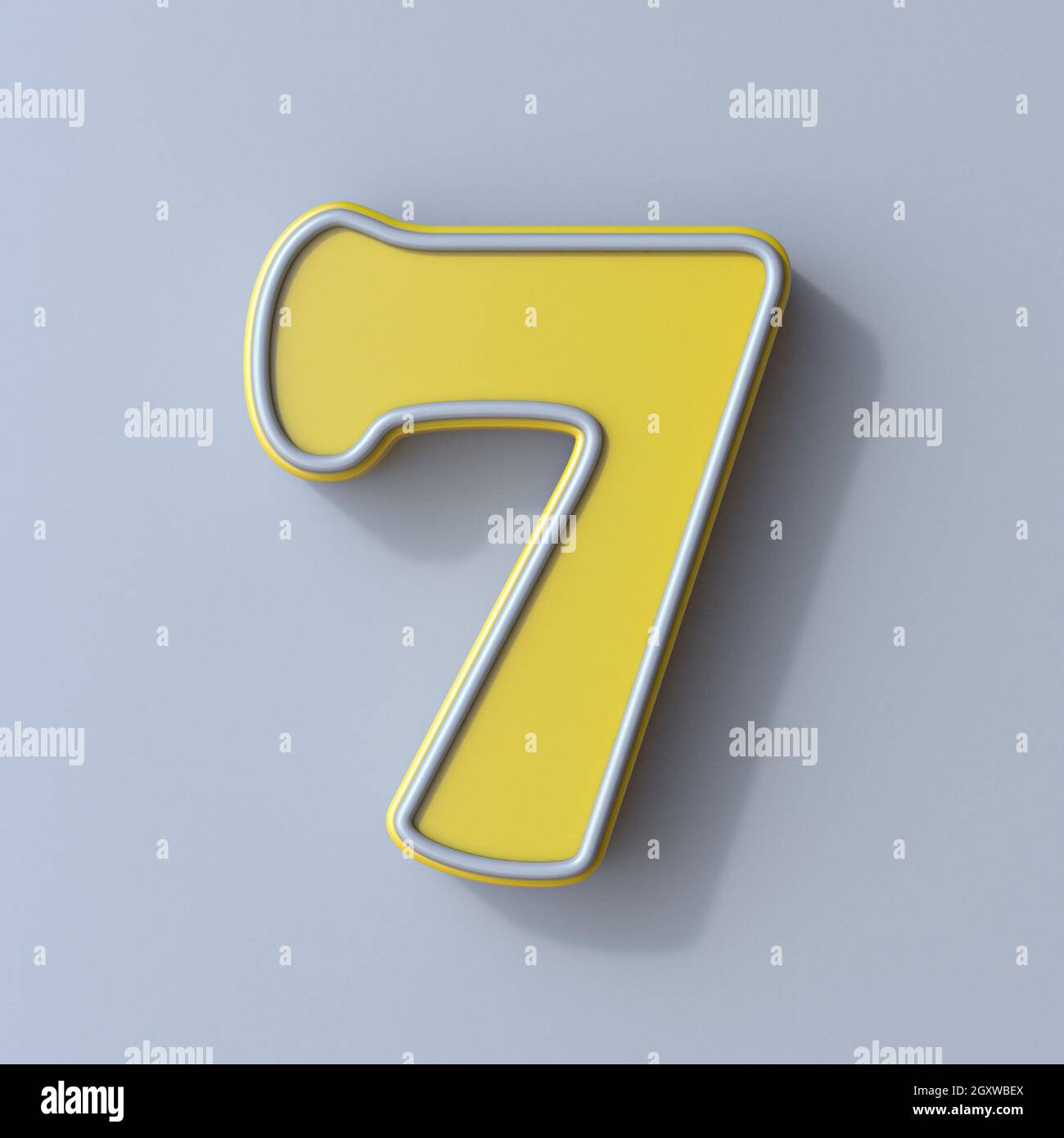 Yellow cartoon font Number 7 SEVEN 3D render illustration isolated on gray background Stock ...