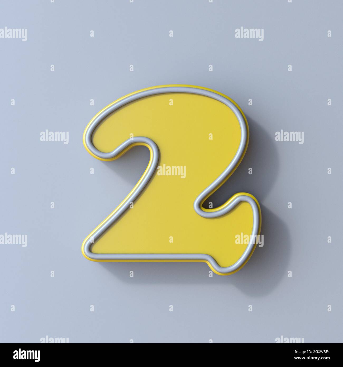 Yellow cartoon font Number 2 TWO 3D render illustration isolated on ...