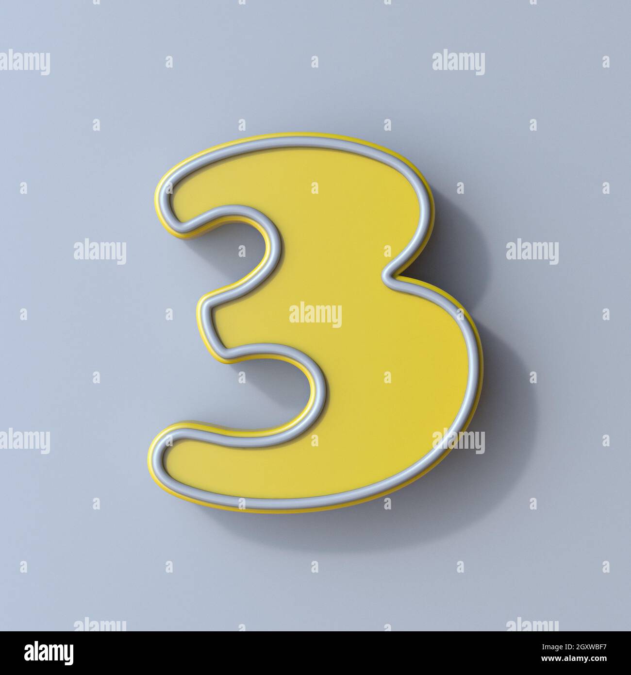 Yellow cartoon font Number 3 THREE 3D render illustration isolated on ...