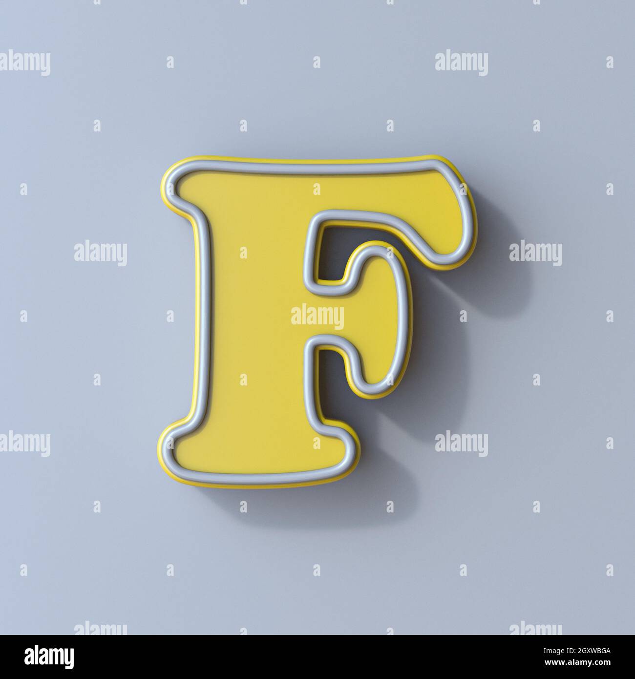 Yellow cartoon font Letter F 3D render illustration isolated on gray ...