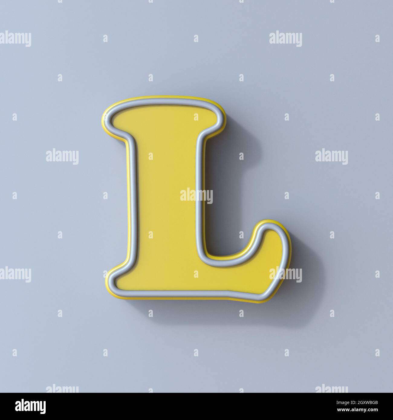Yellow cartoon font Letter L 3D render illustration isolated on gray ...