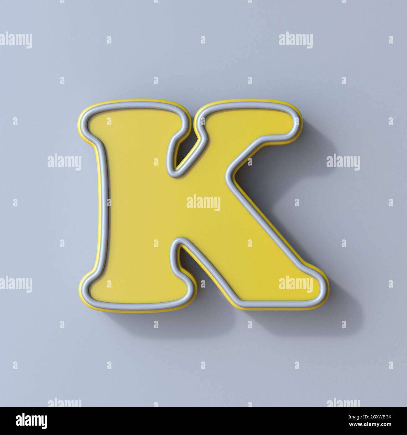 Yellow cartoon font Letter K 3D render illustration isolated on gray ...