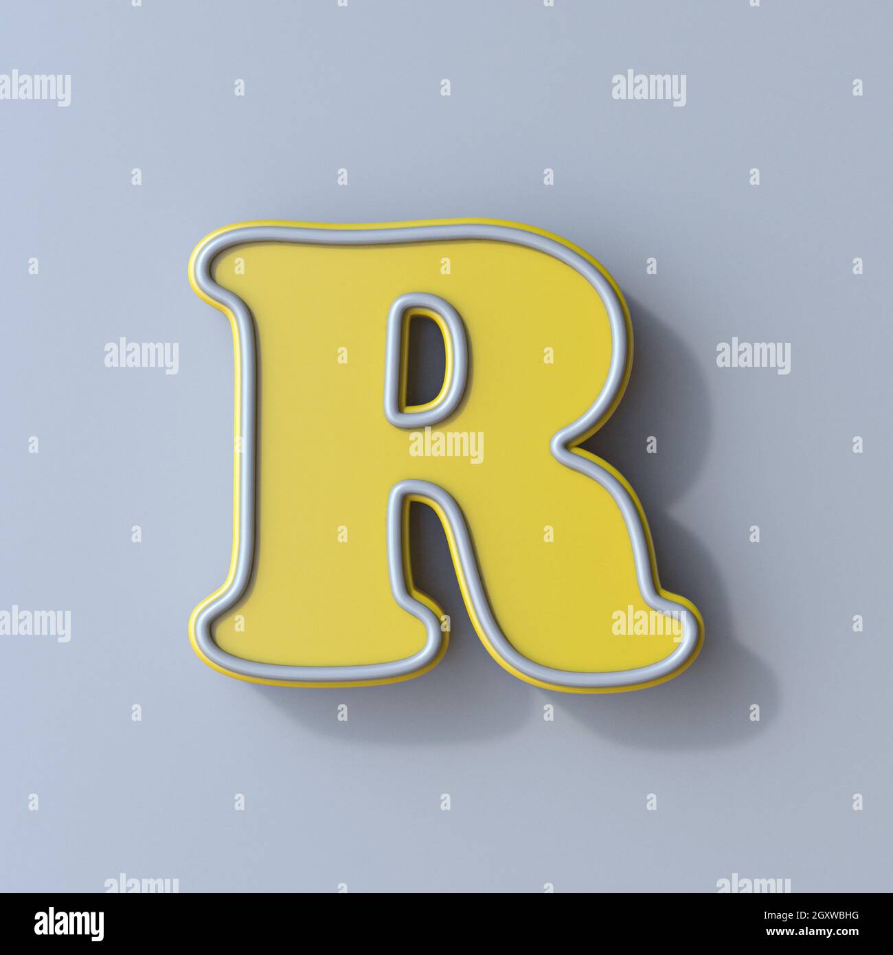 Yellow cartoon font Letter R 3D render illustration isolated on gray ...