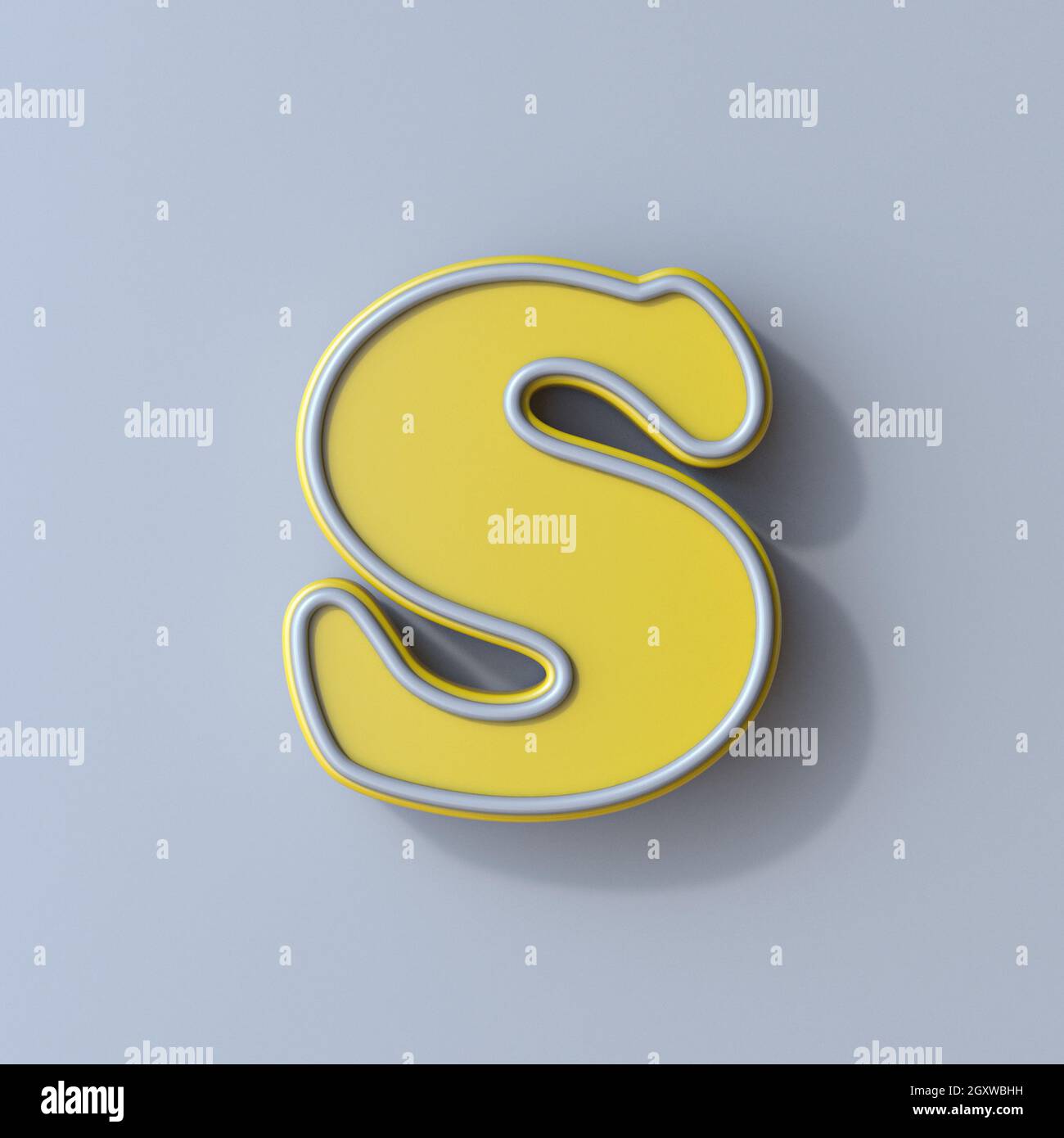Yellow cartoon font Letter S 3D render illustration isolated on gray ...